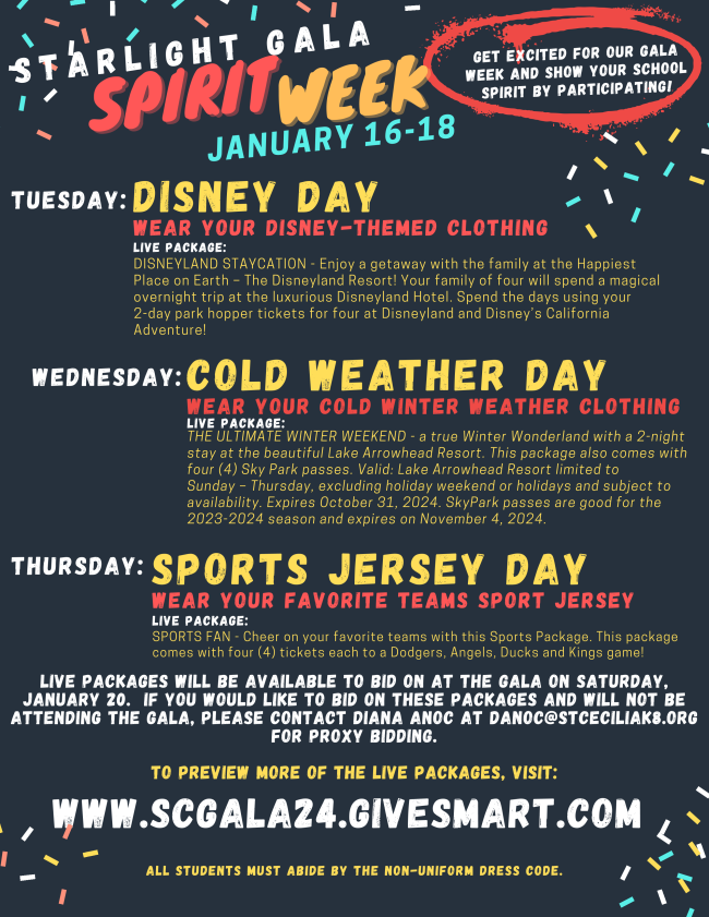 34th Annual Starlight Gala Newsletter #6, 1/16/2024