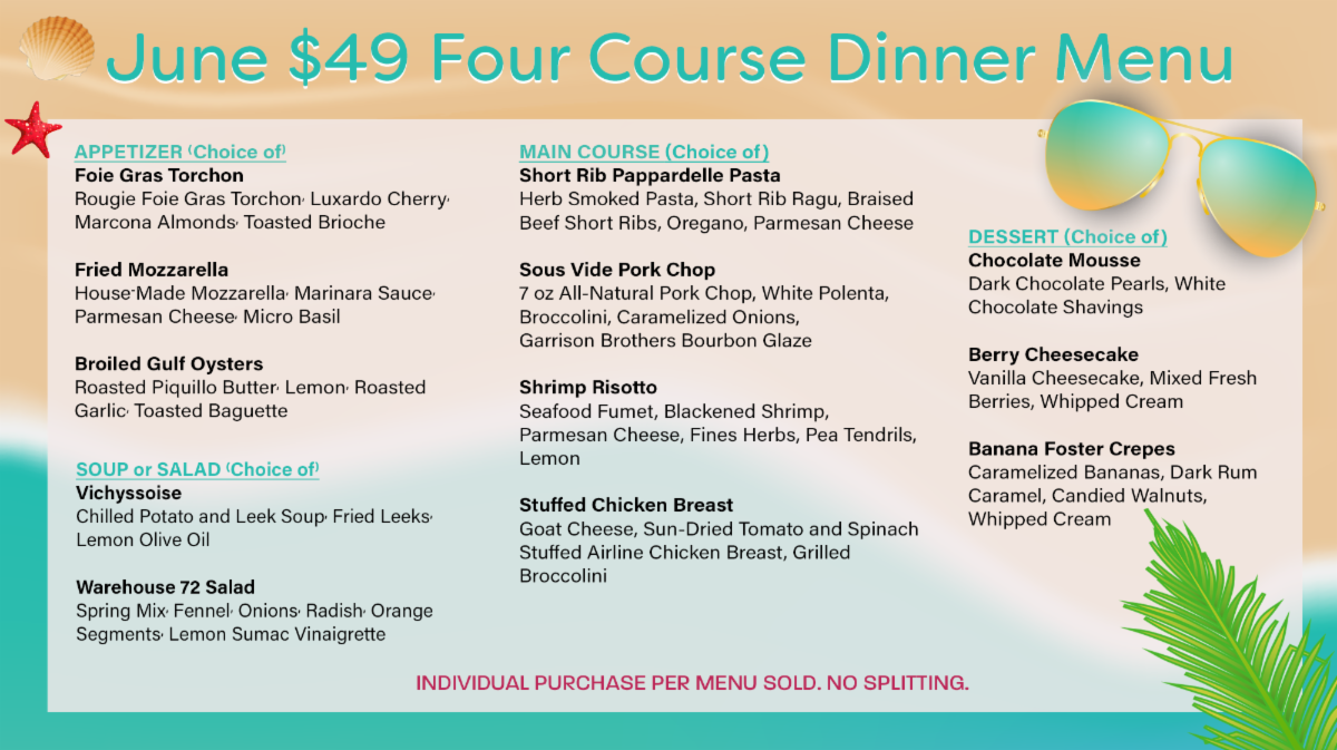 Our June $49 Four Course Dinner Special