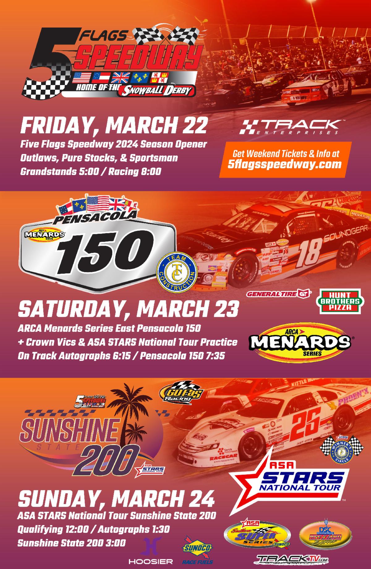 Big Season Opening Tripleheader March 22-24 At 5 Flags Speedway