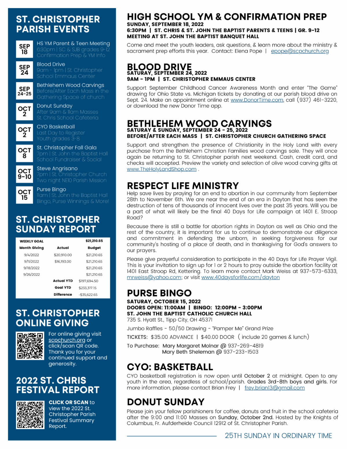 Parish Newsletter: September 18, 2022
