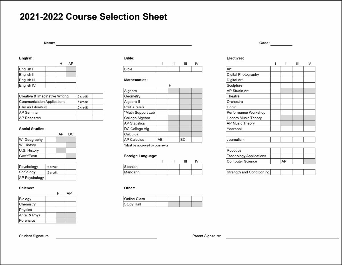 Excellence in Academics: High School Course Selections for 2021-2022