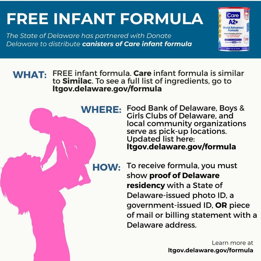 Free baby formula is available to Delaware residents!