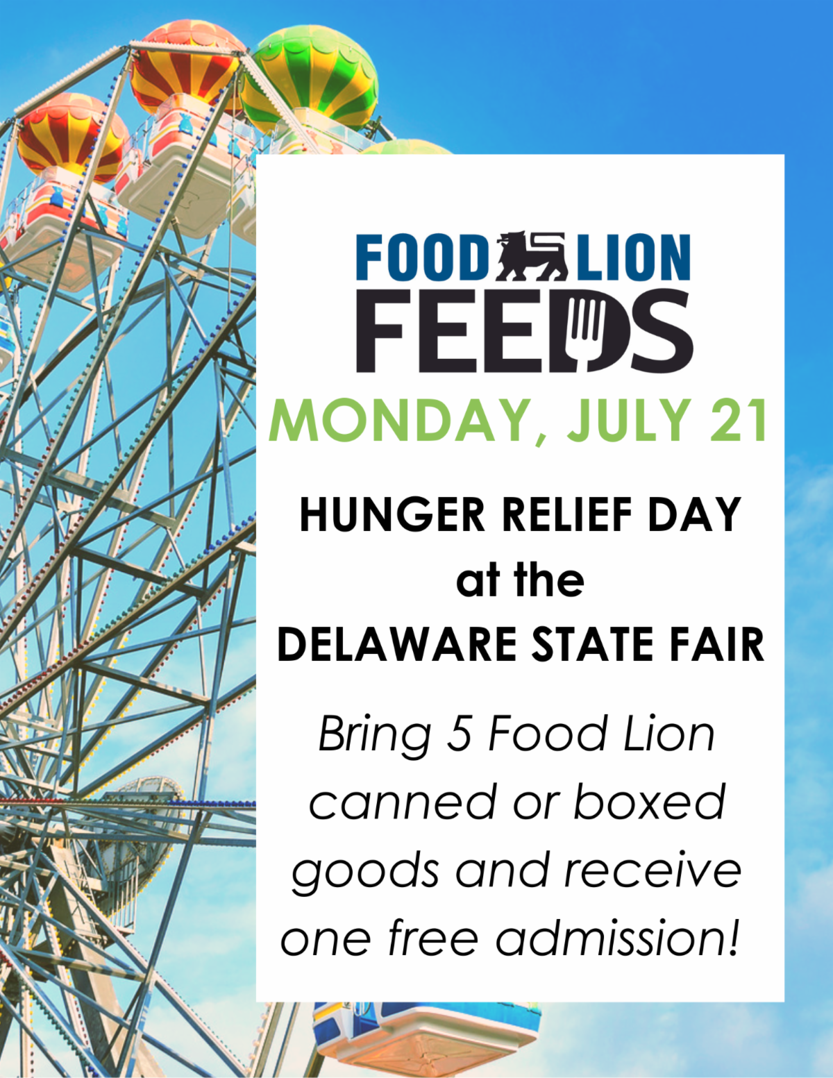 5 Food Lion Cans = Free Admission to the Delaware State Fair! 🎠