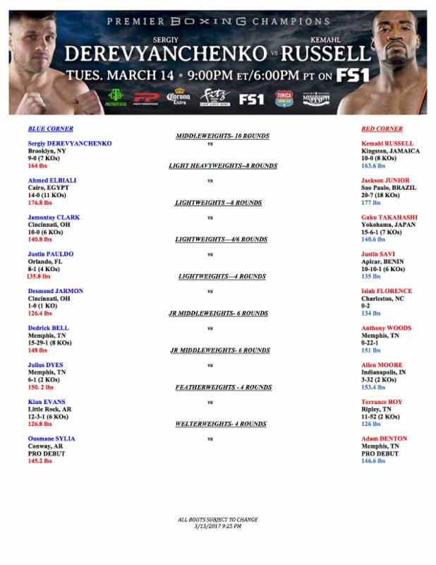Sergey Derevyanchenko vs. Kemahl Russell PBC on FS1 & FOX Deportes ...