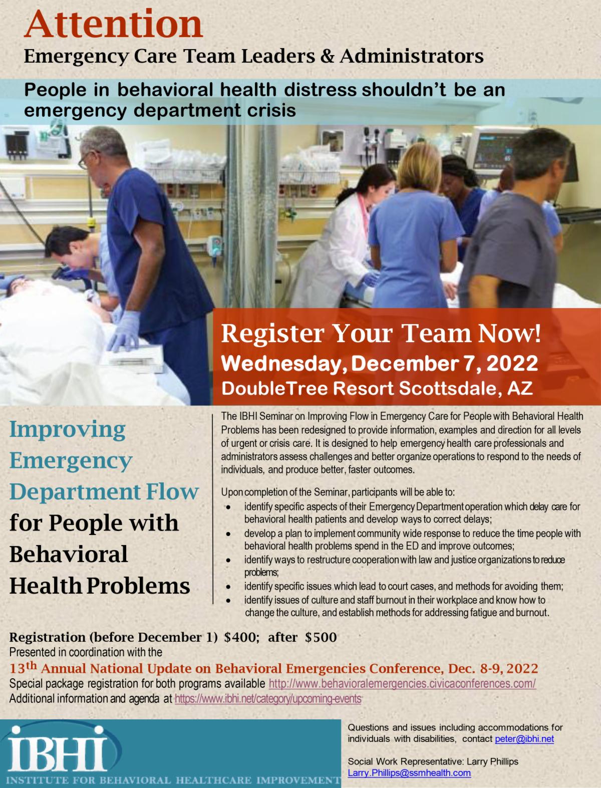 IBHI Seminar Dec. 7: Improving Emergency Department Flow for People ...