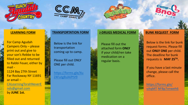 Camp Agudah, Machane Ephraim, Bnos, Chayl Miriam & Bnoseinu