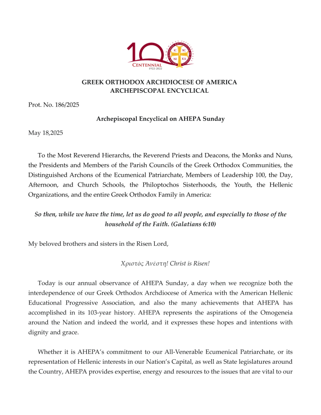 Greek Orthodox Archbishop observes AHEPA DAY May 18, 2025