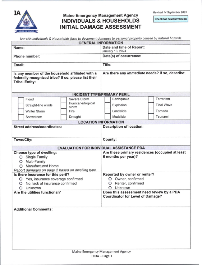 Maine Emergency Management Agency - Damage Assessment