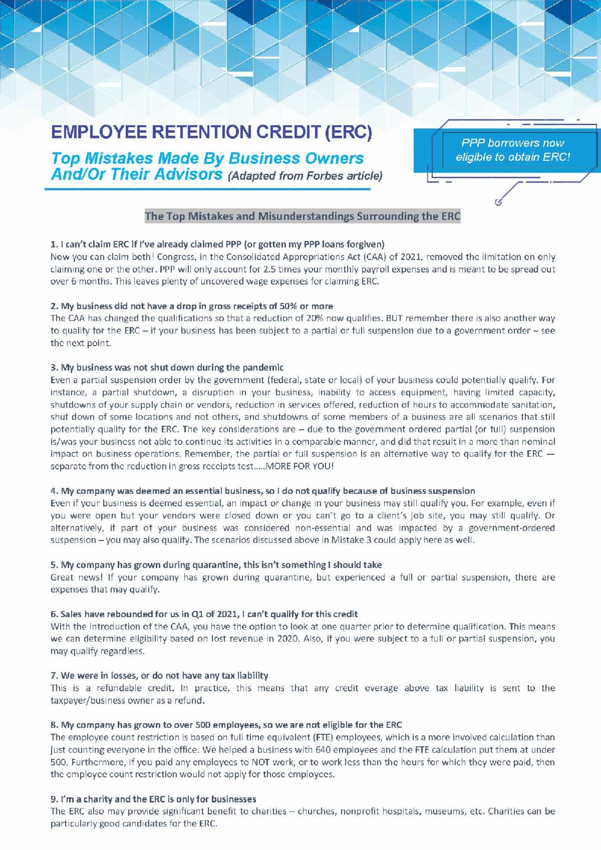 Employee Retention Credits are available for your business! Chamber ...