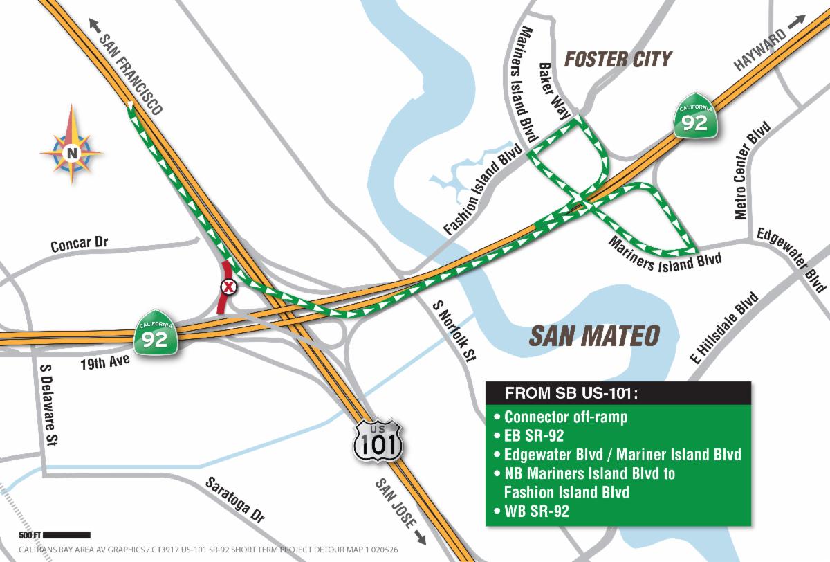 Update: Traffic Advisory for US 101-SR-92 ramp closure moved to Feb 12 & 23