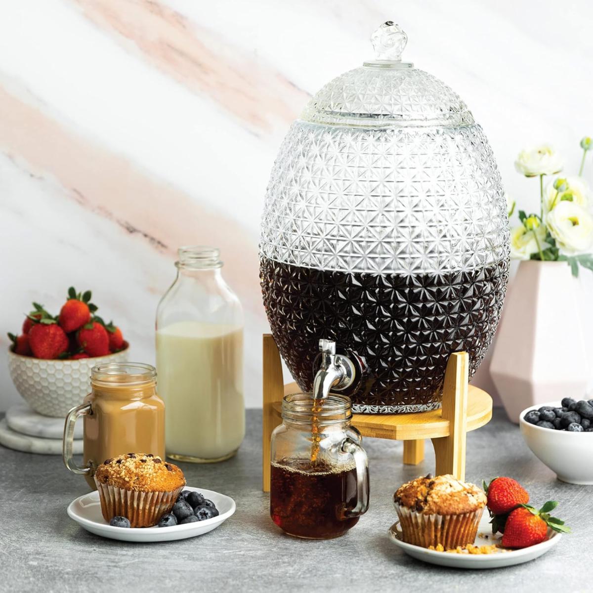 kitchentoolz 2.5 Gallon Glass Iced Beverage Dispenser with Stainless ...
