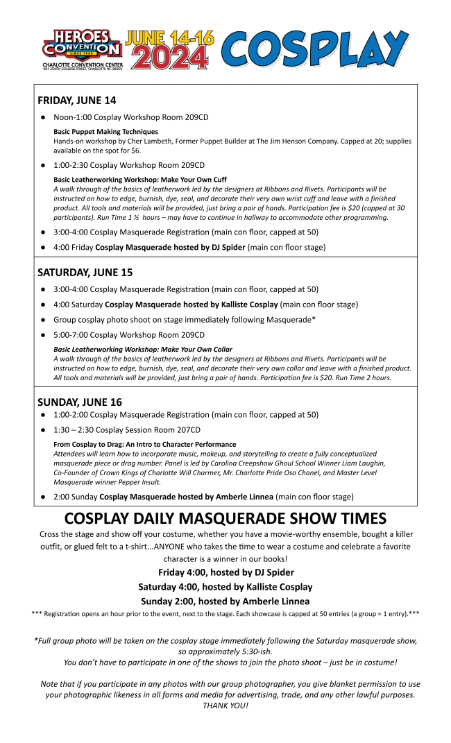 HEROESONLINE :: HeroesCon 2024 :: COMPLETE EVENT SCHEDULE