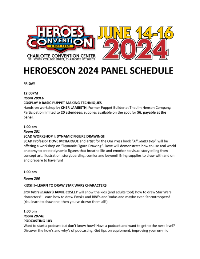 HEROESONLINE :: HeroesCon 2024 :: COMPLETE EVENT SCHEDULE