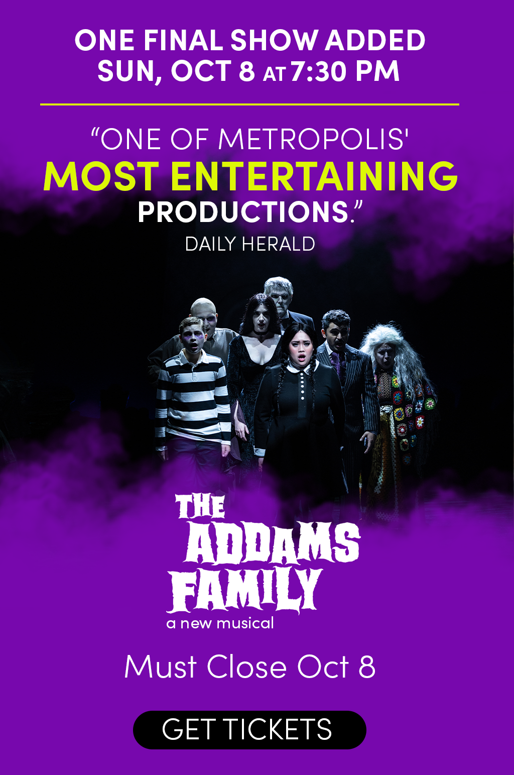 🧪 The Addams Family: A New Musical closes this weekend