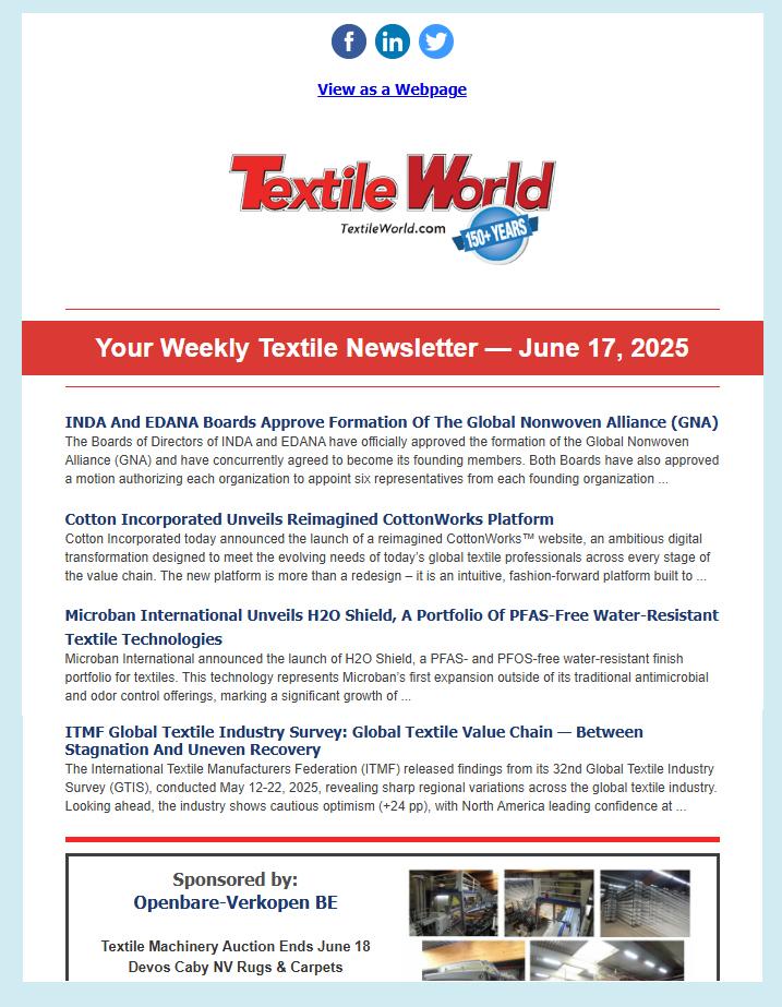 Textile World Magazine Weekly News Update