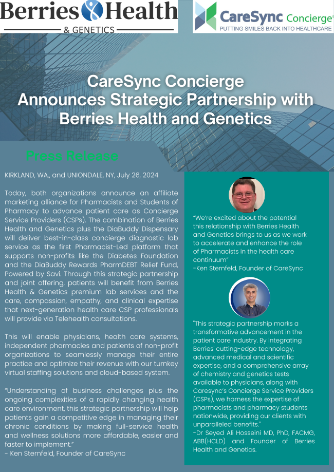 CareSync Concierge strategic partnership with Berries Health and Genetics