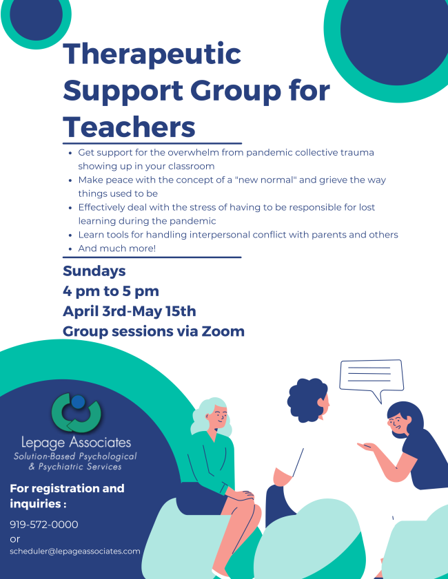 1 Hour Weekly Therapeutic Support Group for Teachers