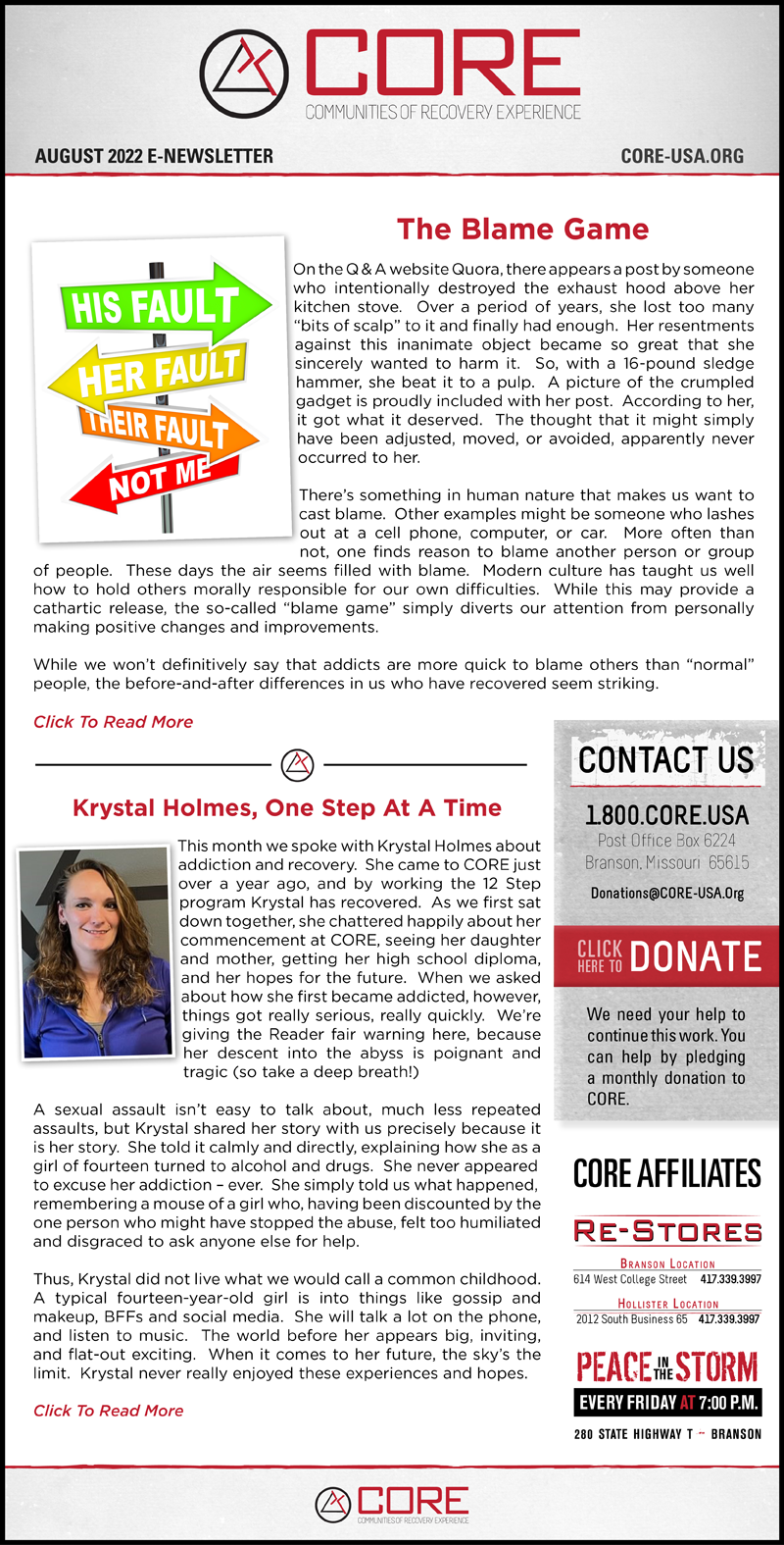 CORE: August 2022 E-Newsletter: The Blame Game