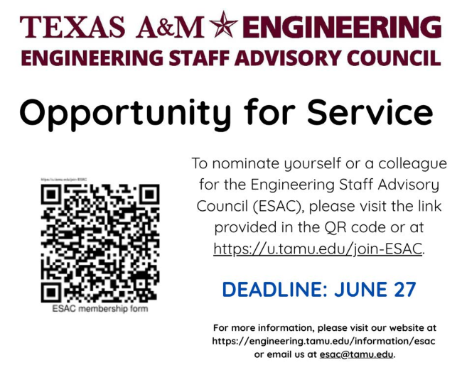 Service Opportunity - ESAC Membership