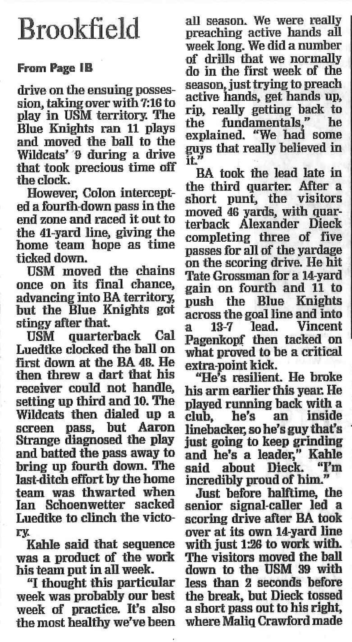 Brookfield Academy Sports Report - October 26