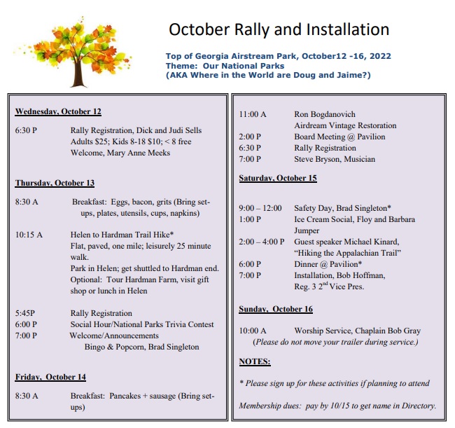 Fall Rally and other reminders