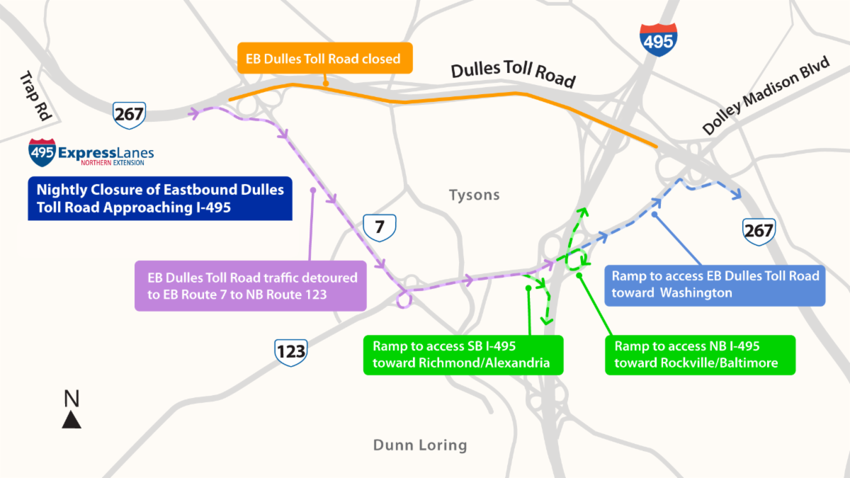 Northern Virginia District | Eastbound Dulles Toll Road approaching I-495 scheduled to close ...