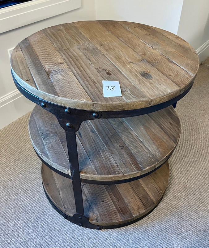 78. Restoration Hardware iron and reclaimed wood three tiered round ...