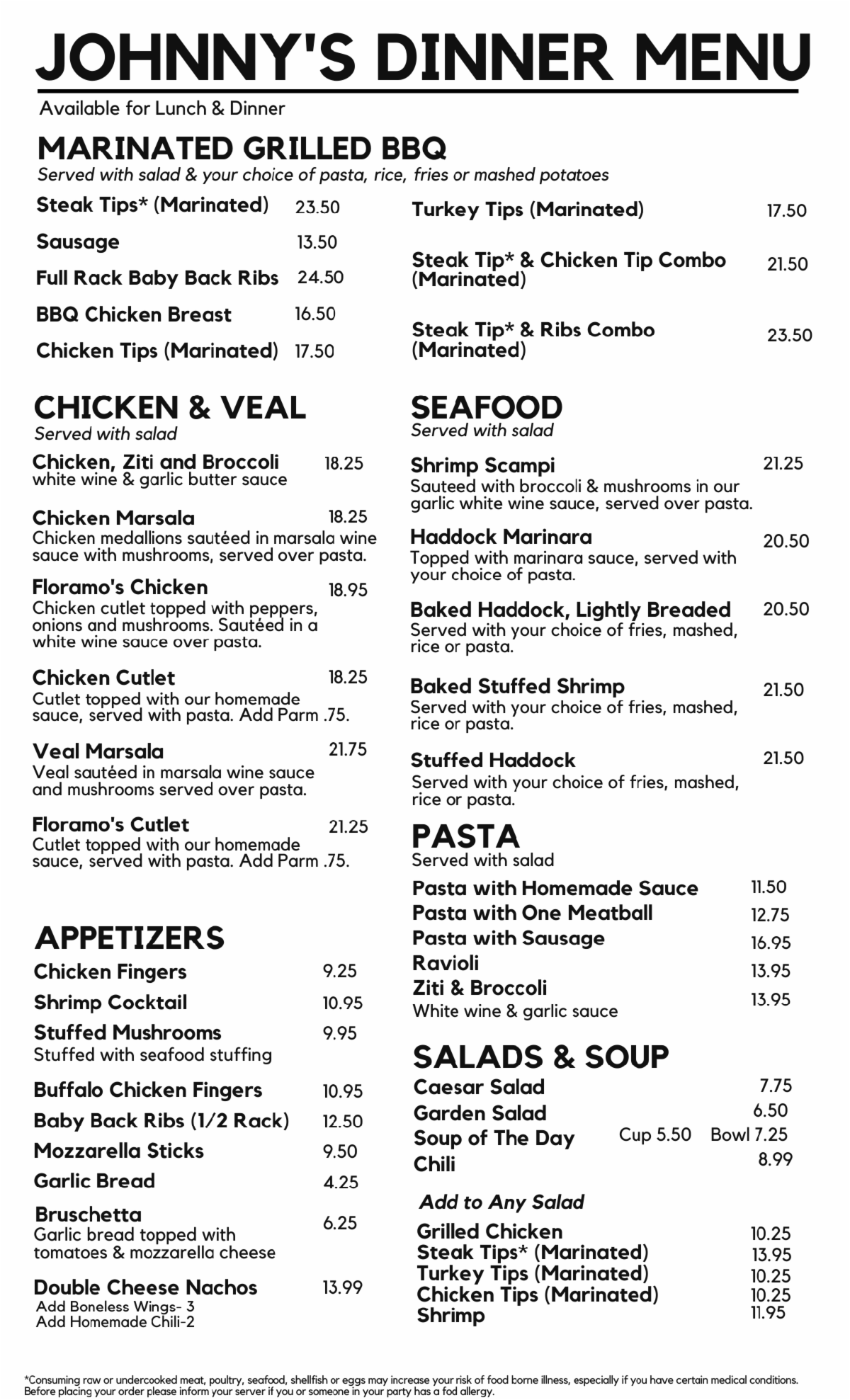 Johnny's Dinner Menu Starts Friday!