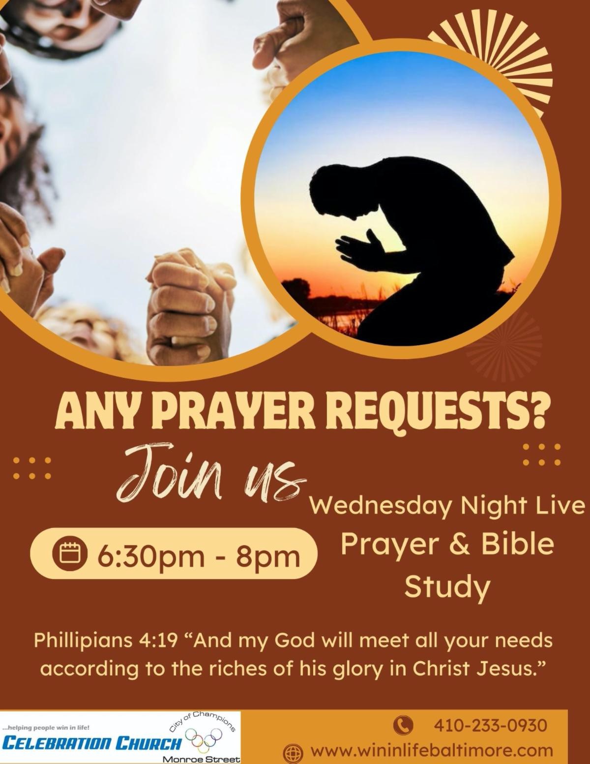 Family, Prayer & Bible Study TONIGHT - 6:30pm-8:00pm 🙏
