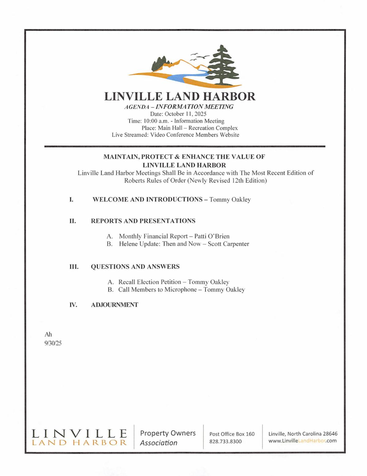 Regular Board Meeting Agenda October 10 2025 Information Meeting