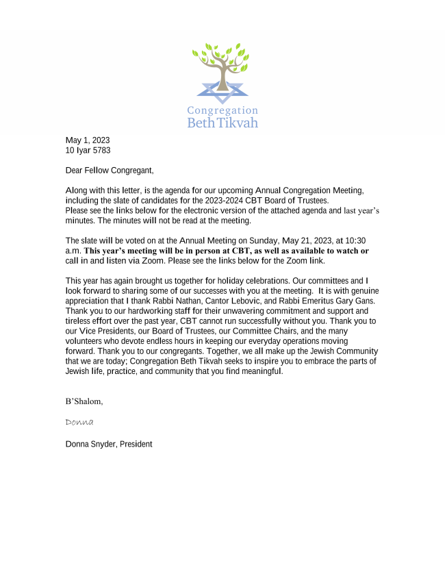 Annual Congregation Meeting - Documents & Links Annual Congregation Meeting - Documents & Links