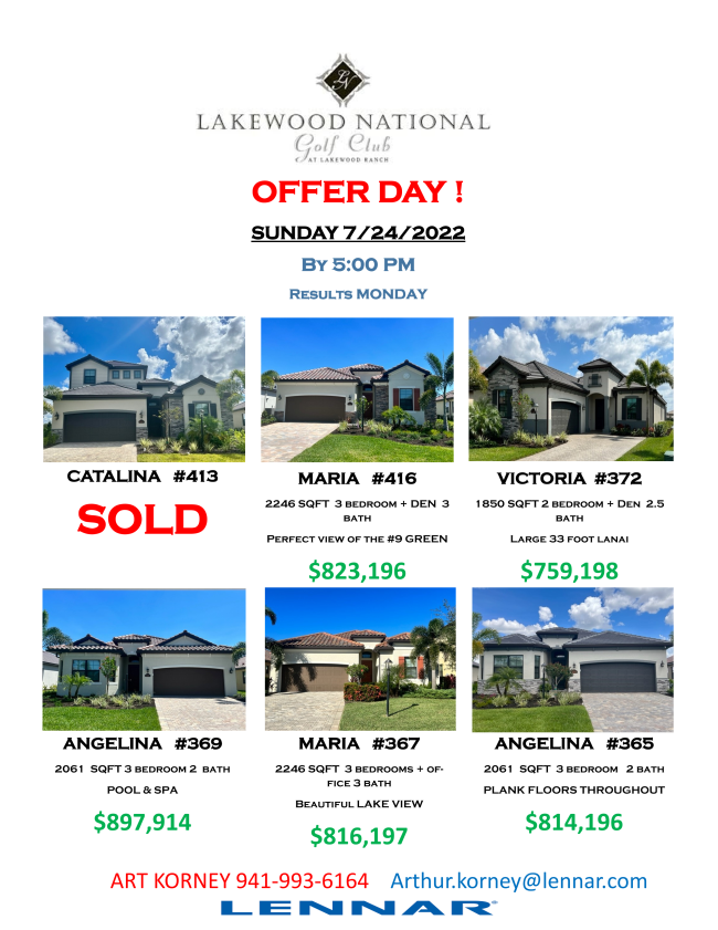 OFFER DAY - SUNDAY 7/24/2022 TODAY!!