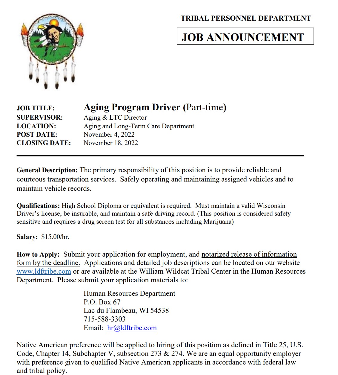 News From the Lac du Flambeau Band of Lake Superior Chippewa Indians