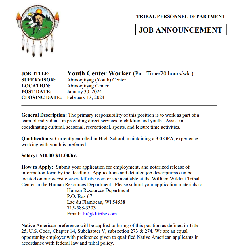 News From the Lac du Flambeau Band of Lake Superior Chippewa Indians