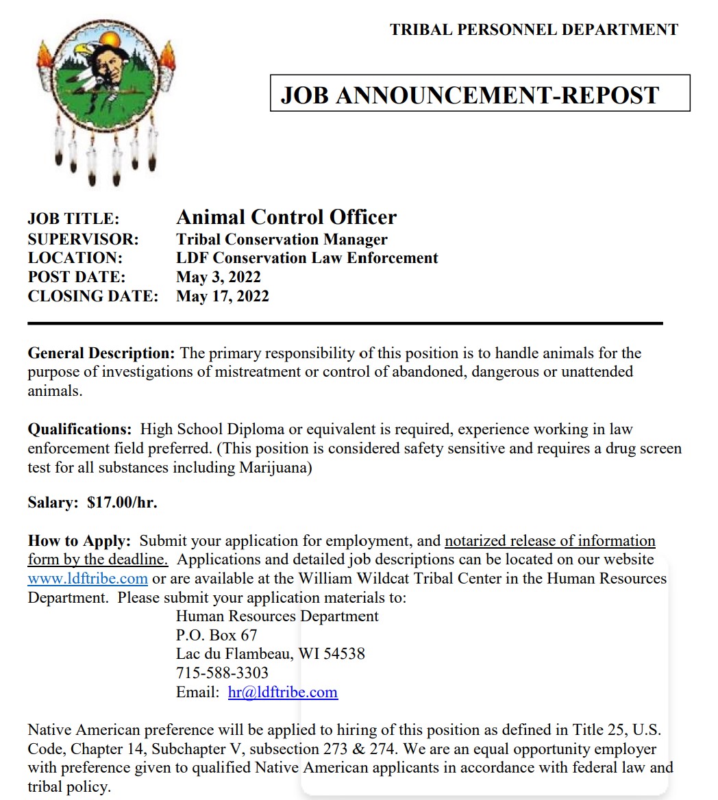 News From the Lac du Flambeau Band of Lake Superior Chippewa Indians