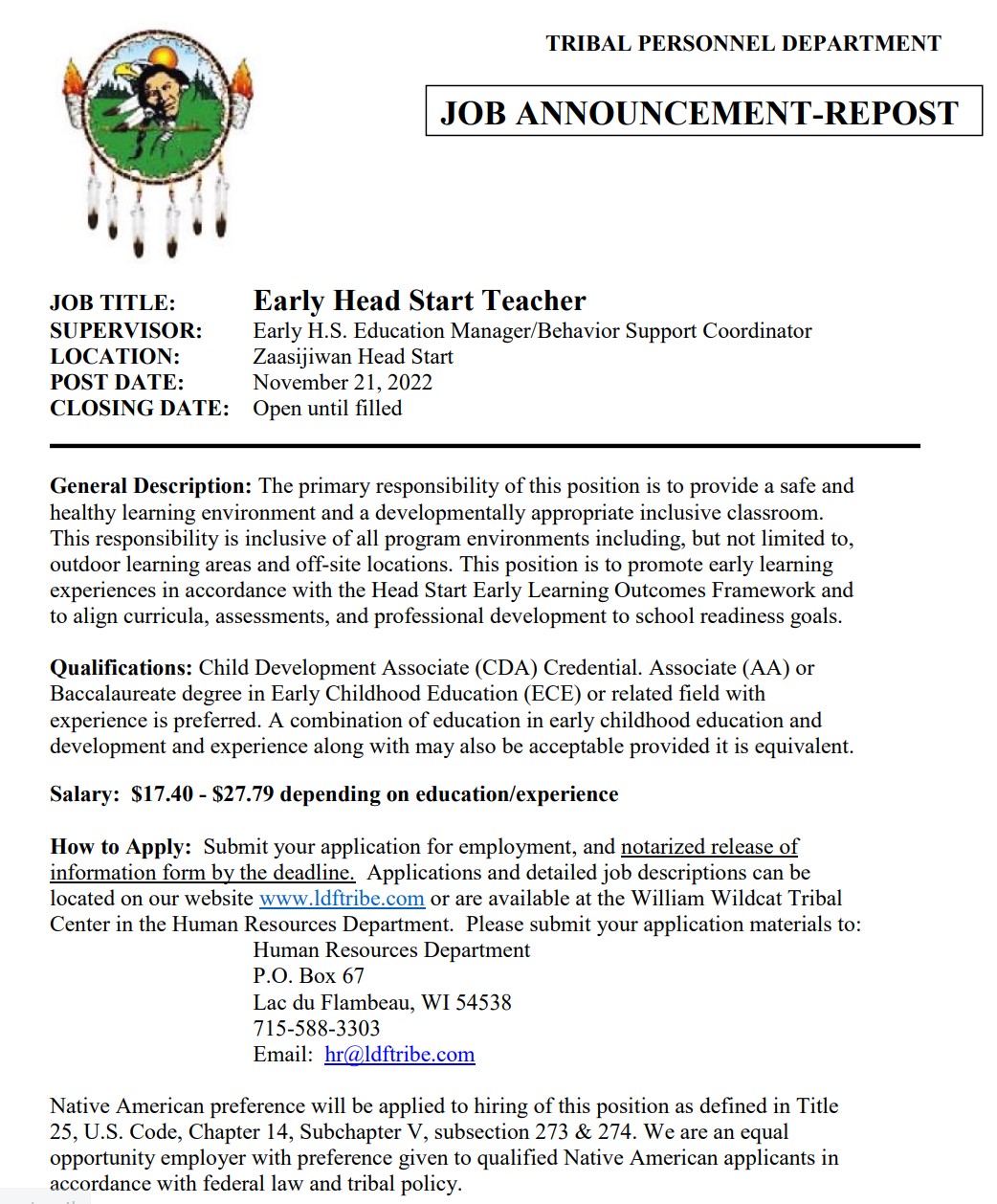 News From the Lac du Flambeau Band of Lake Superior Chippewa Indians