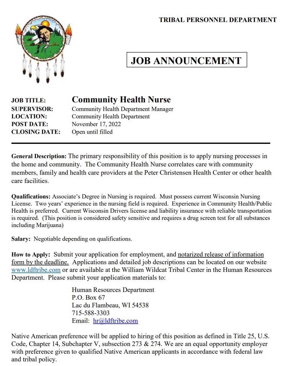 News From the Lac du Flambeau Band of Lake Superior Chippewa Indians