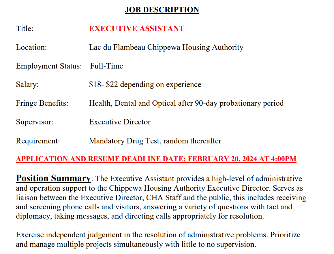 News From the Lac du Flambeau Band of Lake Superior Chippewa Indians