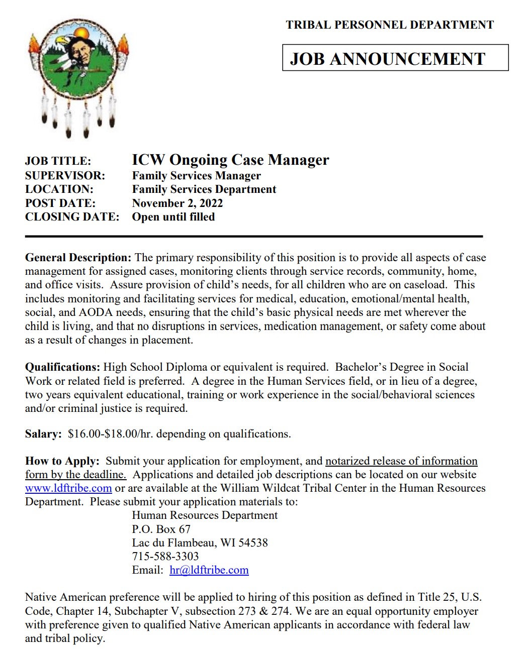 News From the Lac du Flambeau Band of Lake Superior Chippewa Indians