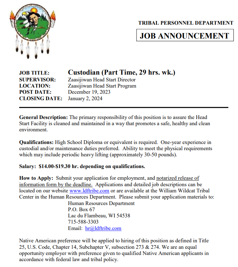 News From the Lac du Flambeau Band of Lake Superior Chippewa Indians
