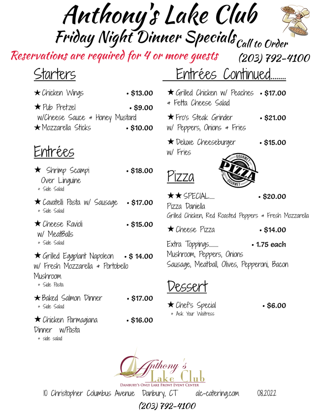 Friday Night Dinner Menu at Vespucci