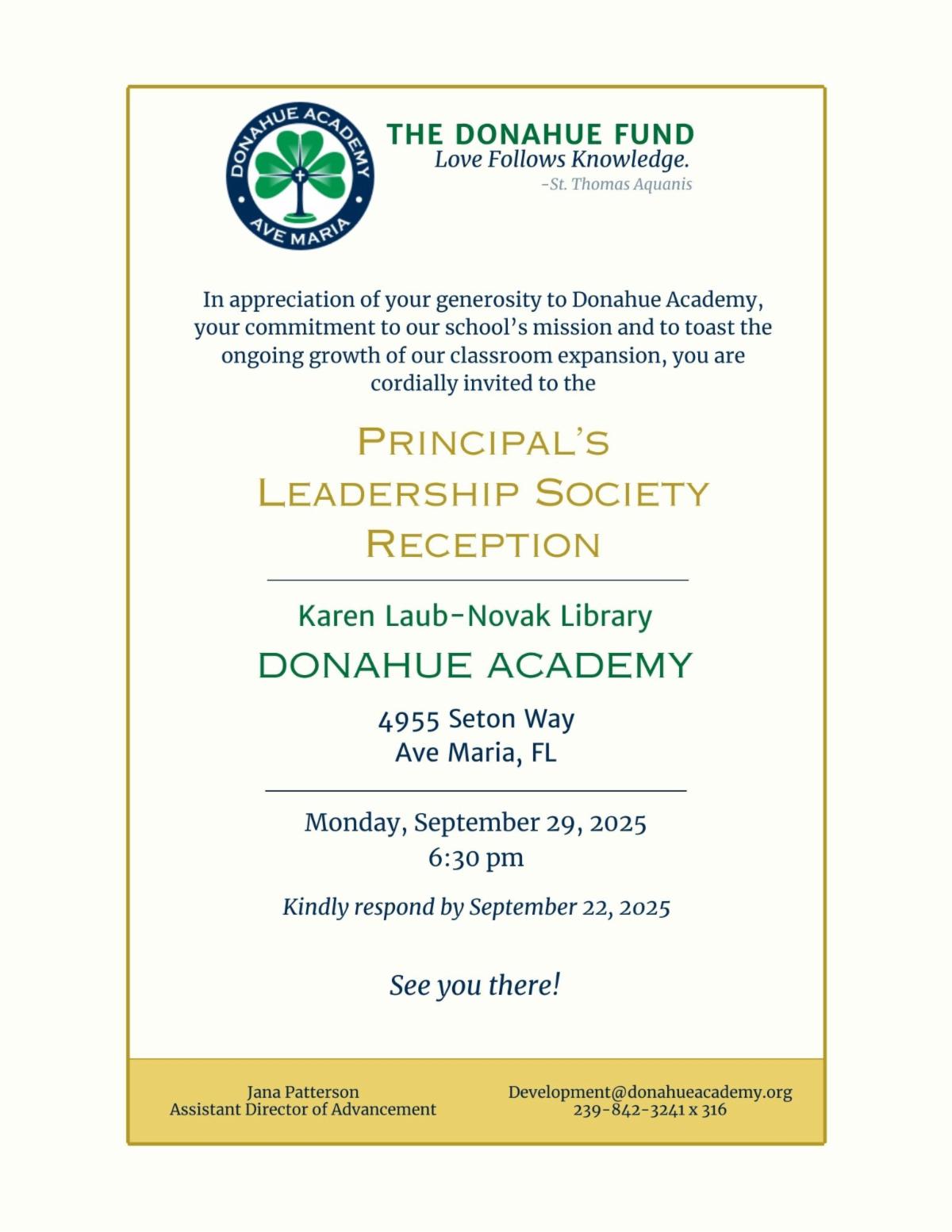 Invitation - Principal's Leadership Society Reception