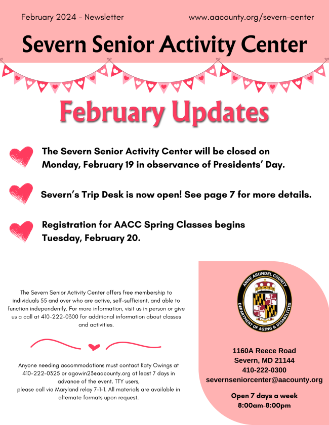 The Severn Senior Activity Center February Newsletter