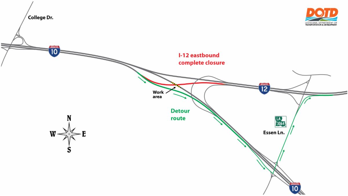 Saturday Overnight Closure at I-10/I-12 Split