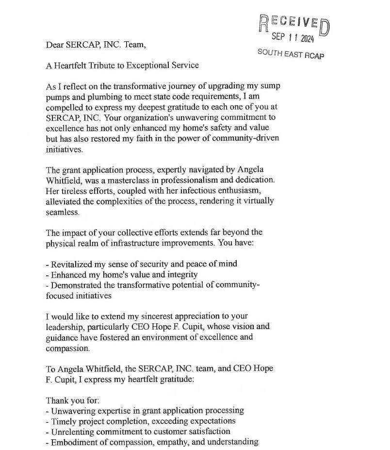 Waterways News Blast: SERCAP Receives Heartfelt Appreciation Letter ...