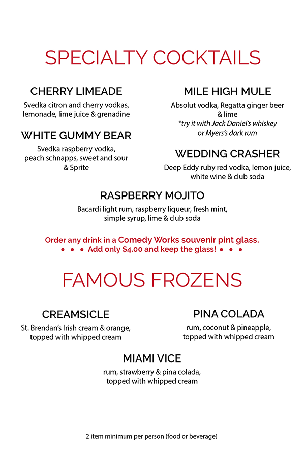 Menu | South at The Landmark | Comedy Works
