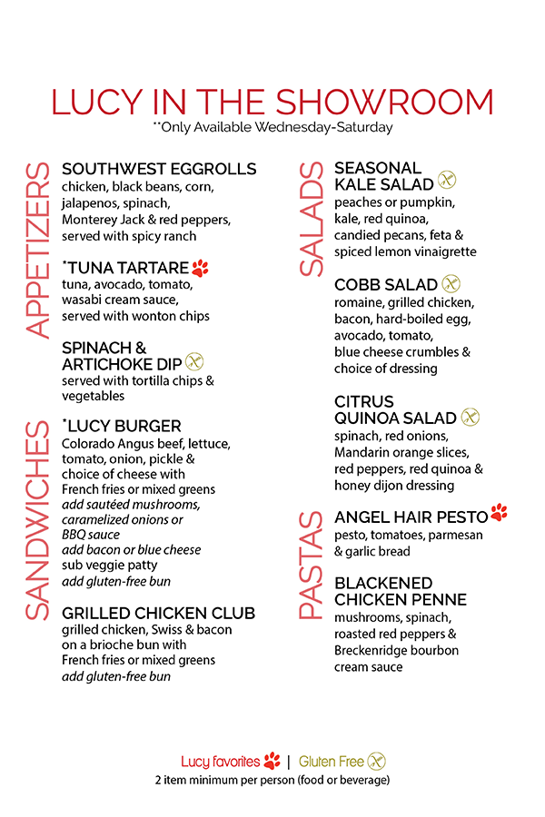 Menu | South at The Landmark | Comedy Works