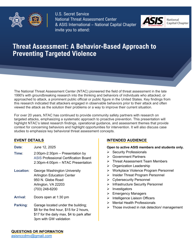 ASIS NCC Meeting: Secret Service National Threat Assessment Center ...