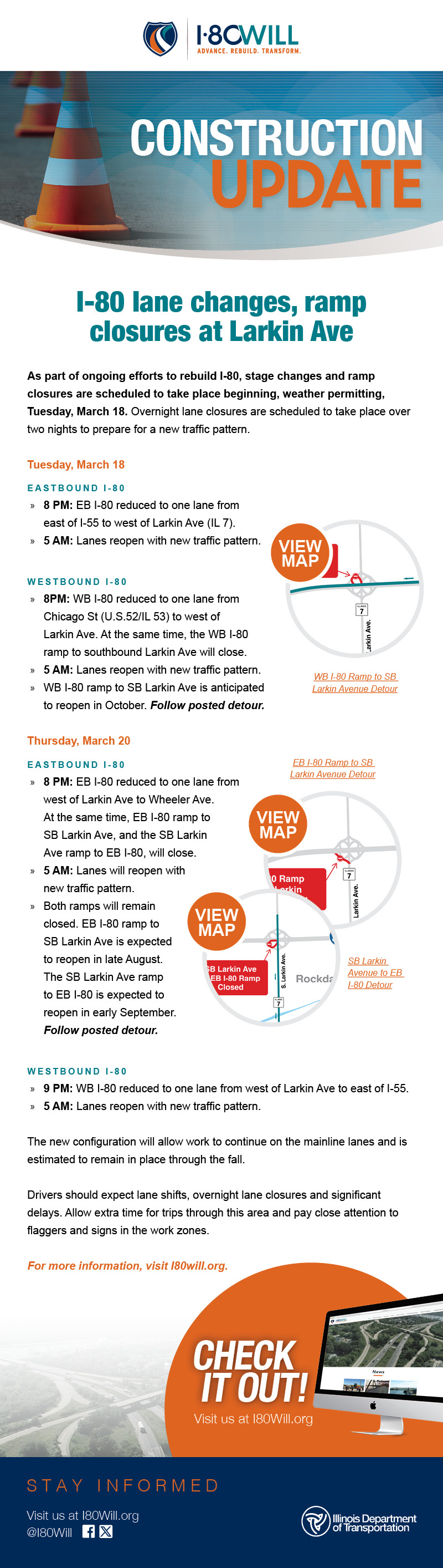 I-80 lane closures, ramp closures at Larkin Ave