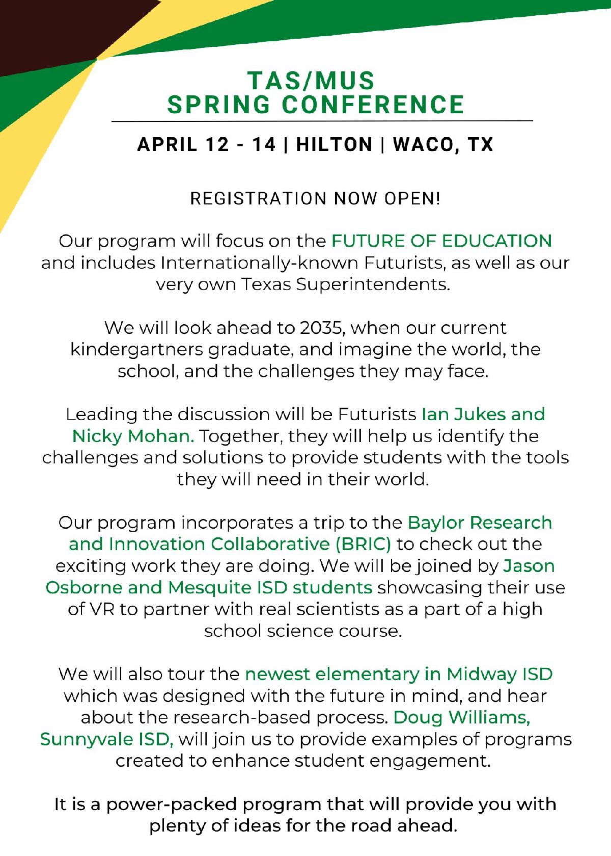 TAS/MUS 2023 Spring Conference